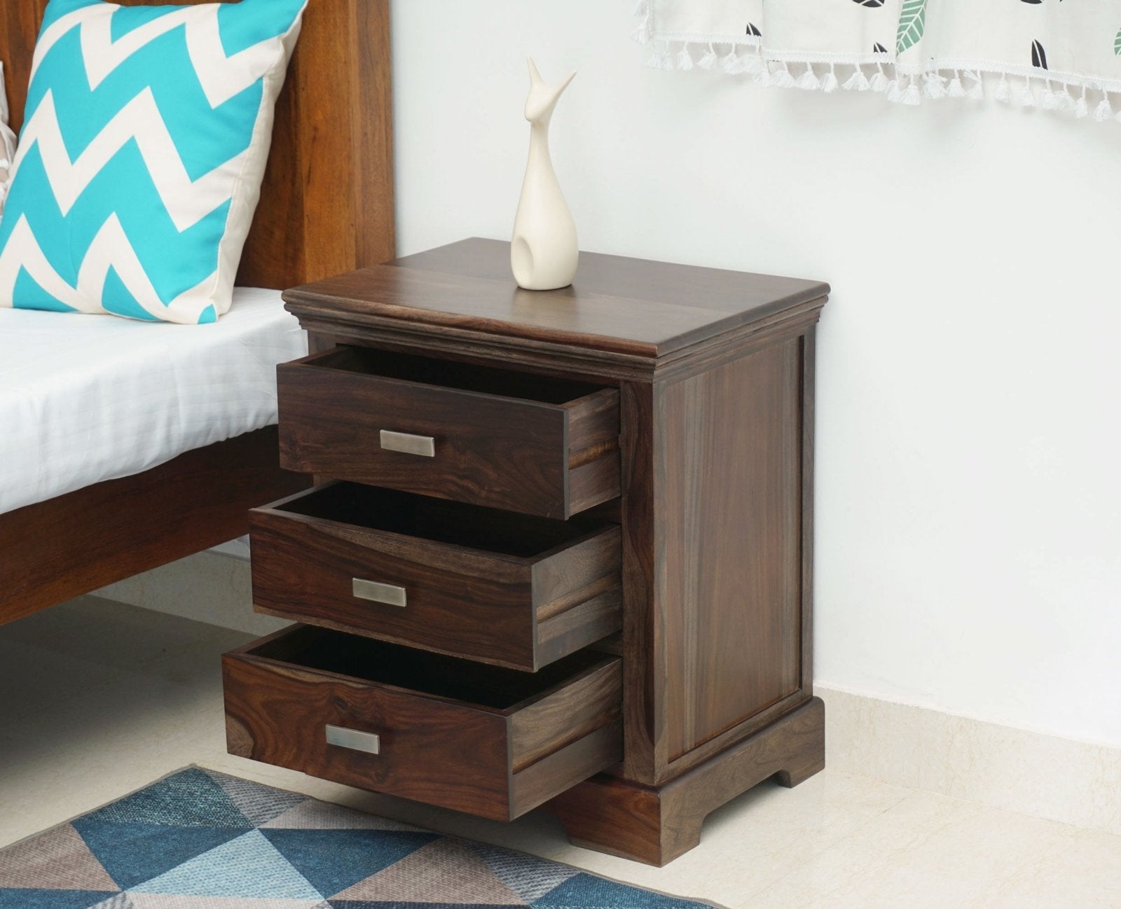 Buy Solid Wood Three Drawer Bedside Table Online on Furniselan
