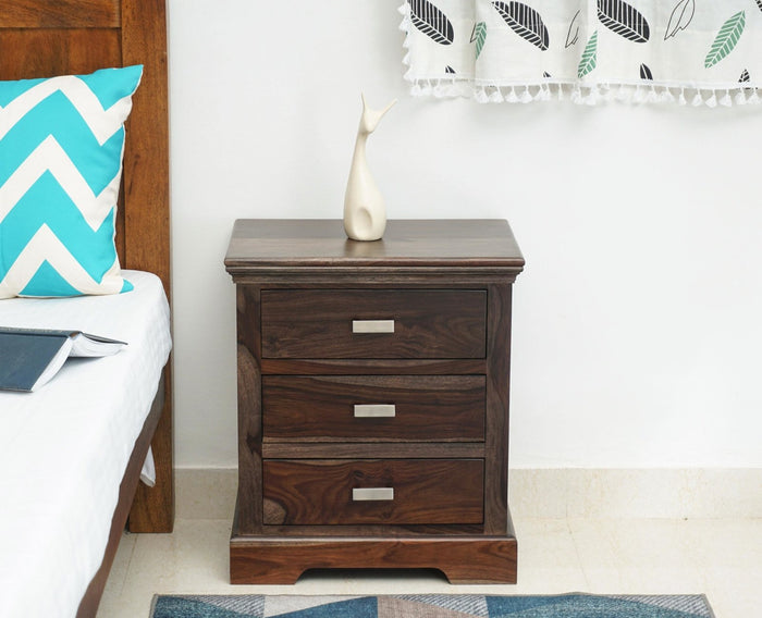 Buy Solid Wood Three Drawer Bedside Table Online on Furniselan