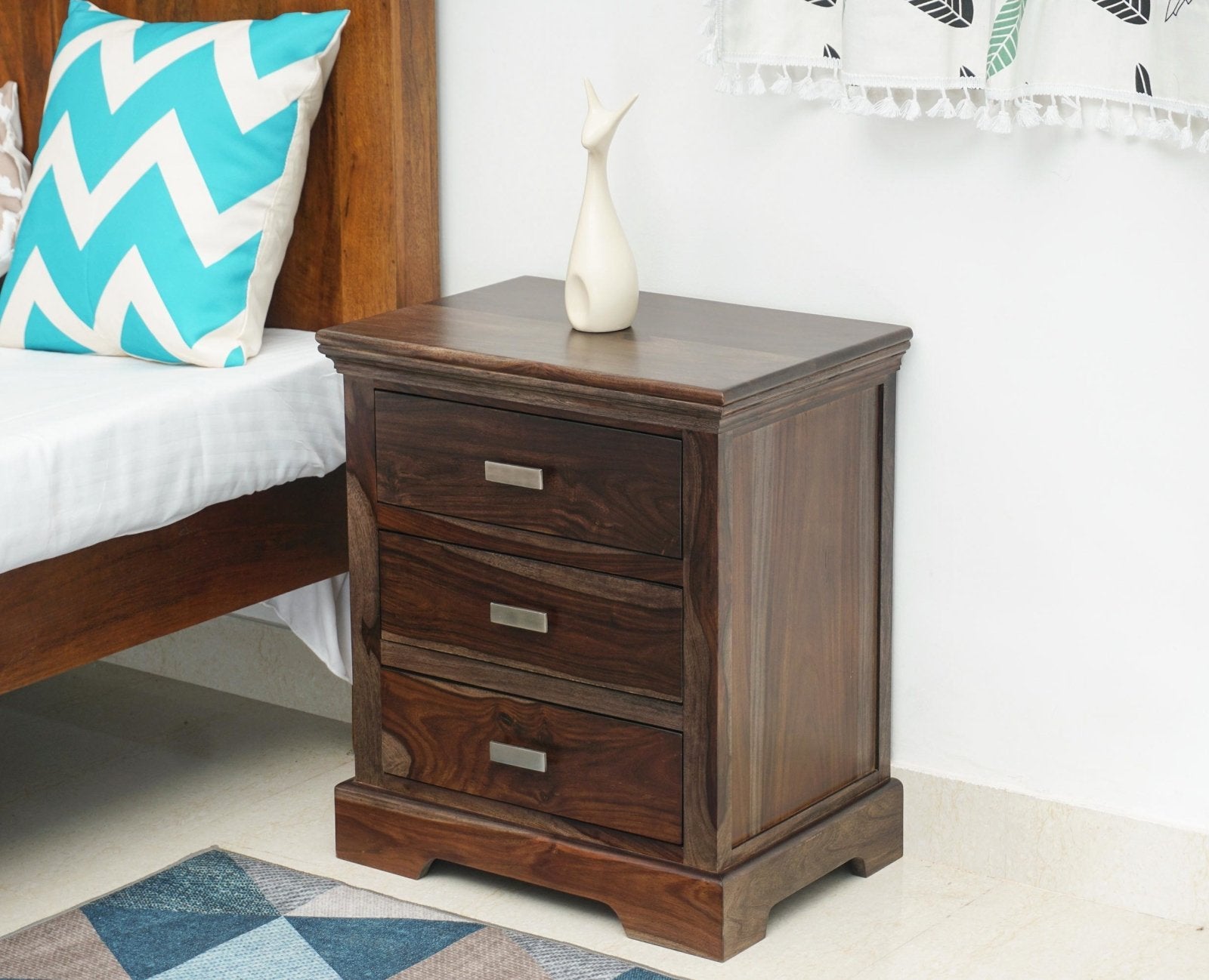 Buy Solid Wood Three Drawer Bedside Table Online on Furniselan