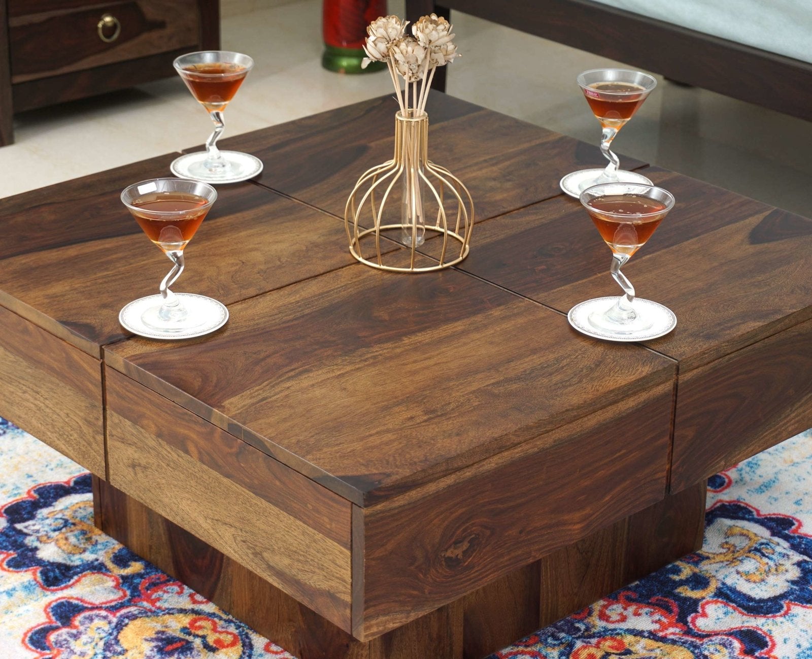 Buy Sheesham Wood Square Coffee Table Online on Furniselan