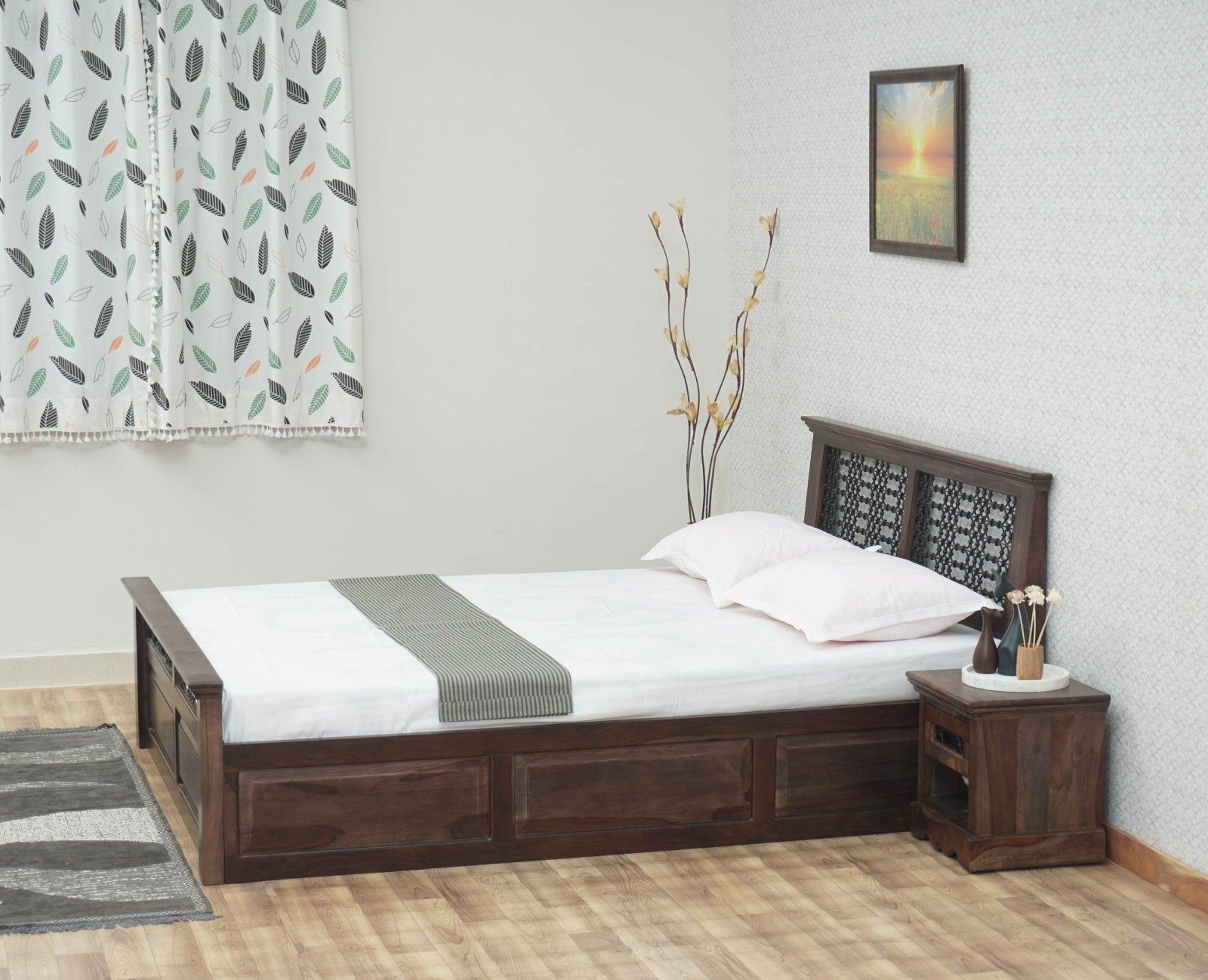 Sweden Solid Wood Queen Size Bed with Box Storage