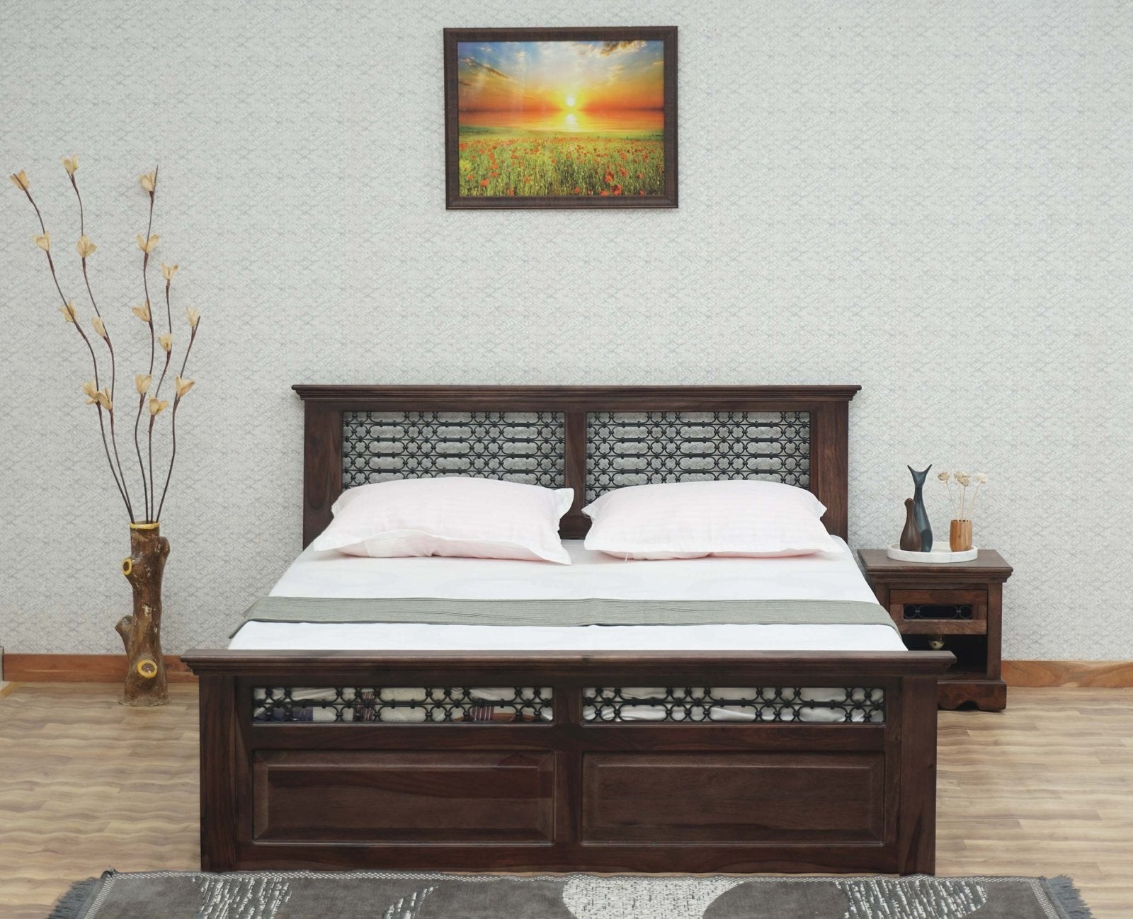 Sweden Solid Wood Queen Size Bed with Box Storage