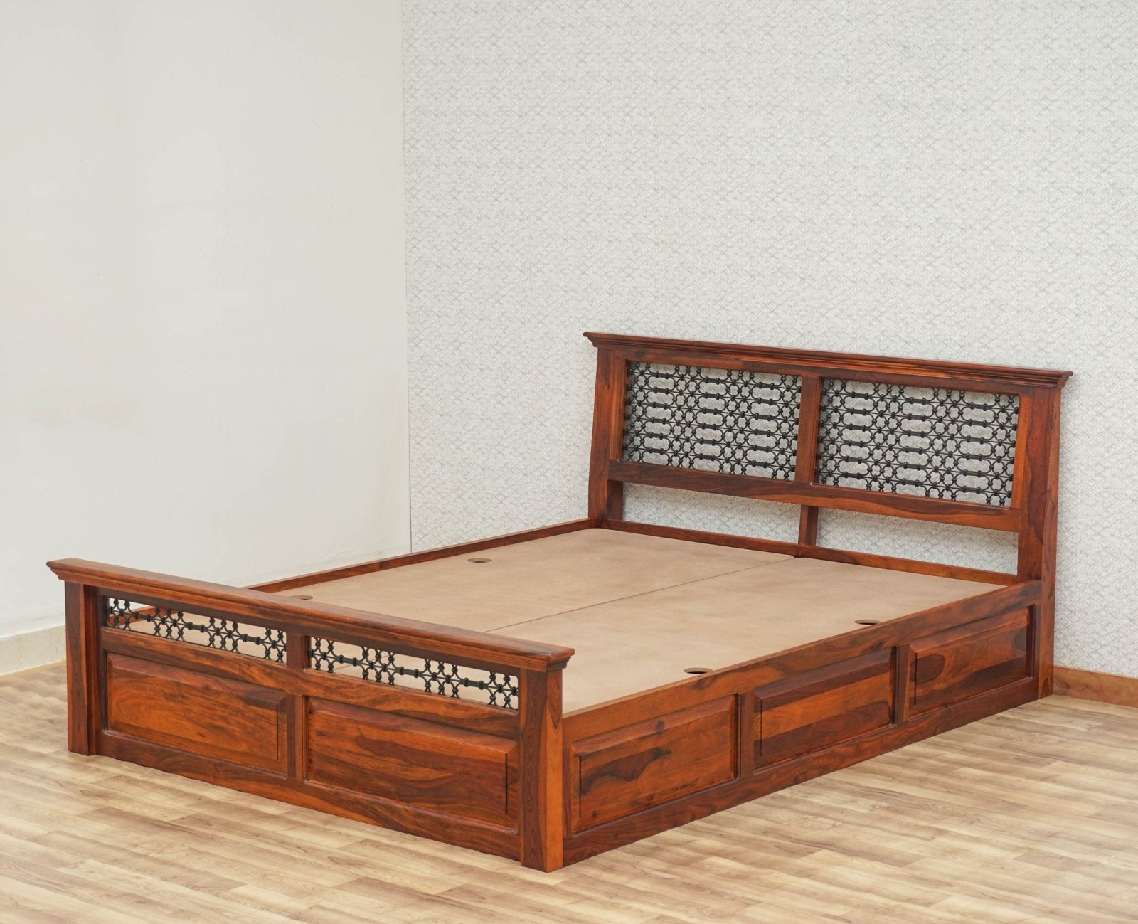 Sweden Solid Wood Queen Size Bed with Box Storage