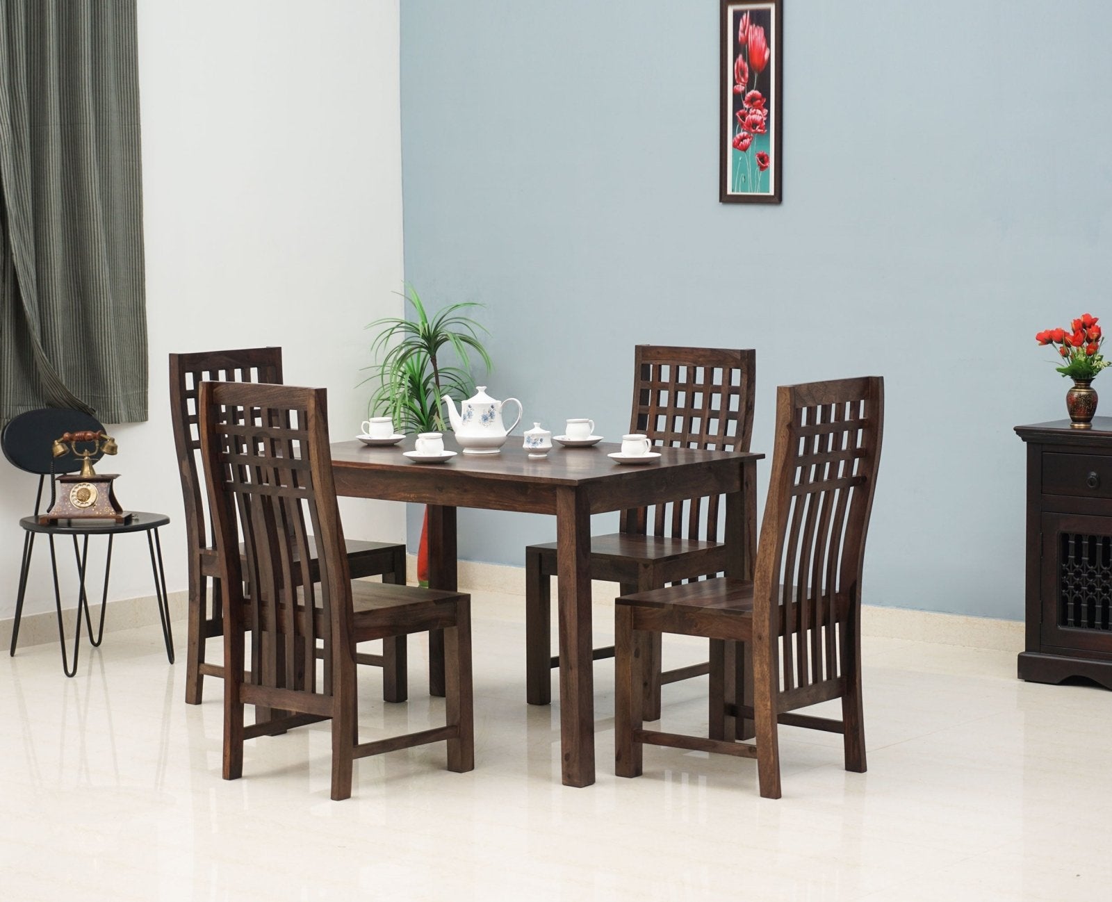 Buy Sheesham Wood 4 Seater Dining Table Set with 4 Chair for Dining ...