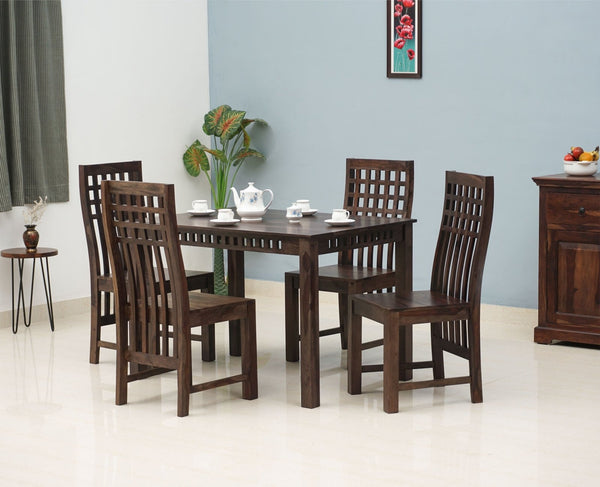 Buy Sheesham Wood 4 Seater Dining Table Set with 4 Chair for Dining Room Online on Furniselan